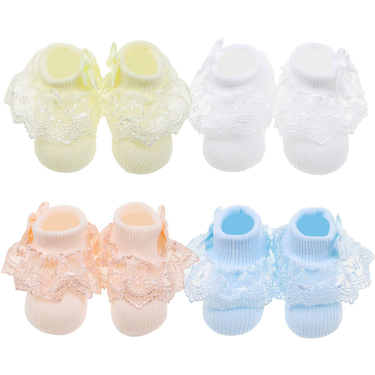 BQUBO Baby Girls Socks Eyelet Ruffle Lace Sock Cute Bow-knot Socks Newborn/Infant/Toddlers/Kids Frilly Summer Thin Dress Sock
