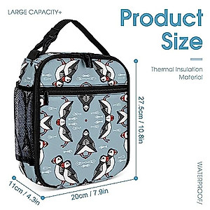 MENRIAOV Funny Puffin Pattern Backpack 3 Piece Set BookBags Lunch Bags Tote Bag Pencil Bag Set 3 in 1