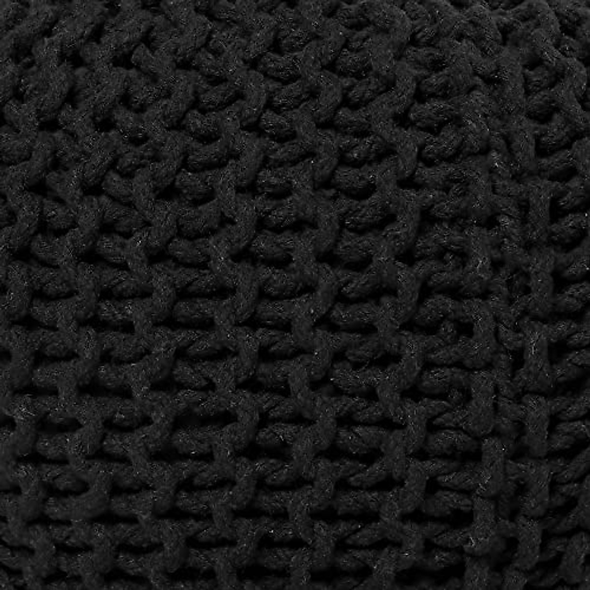 REDEARTH Round Pouf Foot Stool Ottoman - Hand Knitted Bean Bag - Cord Boho Pouffe - Cable Poof Footrest for Living Room - Nursery - Bedroom - Patio - 100% Cotton - Home Decor (19" x 19" x 14") - Black