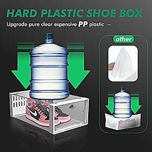 Durable Shoe Boxes Clear Plastic Stackable, Sturdy Hard Plastic Shoe Storage Boxes, Pure Clear Shoe Boxes Stackable, Space Saving Shoe Box Sneaker Storage Shoe Containers Medium Size Shoe Case 12PACK (Clear-8Pack)