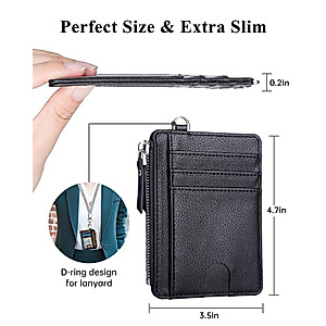 Teskyer Slim Minimalist Wallet, RFID Blocking Credit Card Holder Leather Wallet with Zipper Pocket for Men Women - Lichee Black