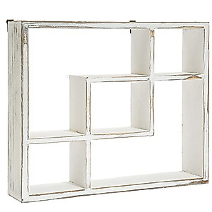 MyGift Wall Mounted Whitewashed Wood Collectible Display Cubby Shelf with 5 Compartments - Hang Vertical or Horizontal