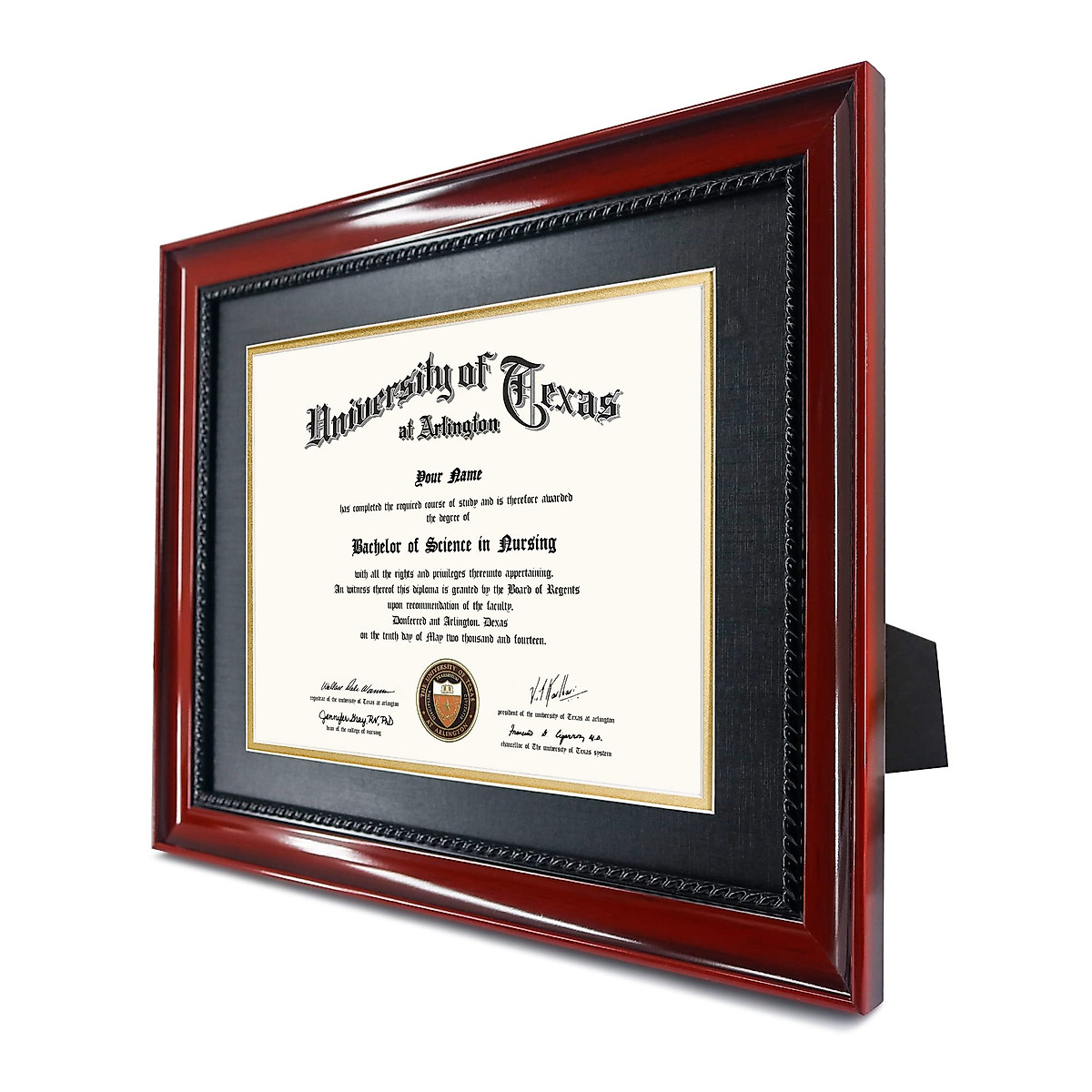 GMFrames 8.5x11 Diploma Degree Frame with Mat or Display 11x14 Certificates without Mat,Solid Wood,Cherry Finish with Intricate Black Rope Detail,UV Protection Acrylic