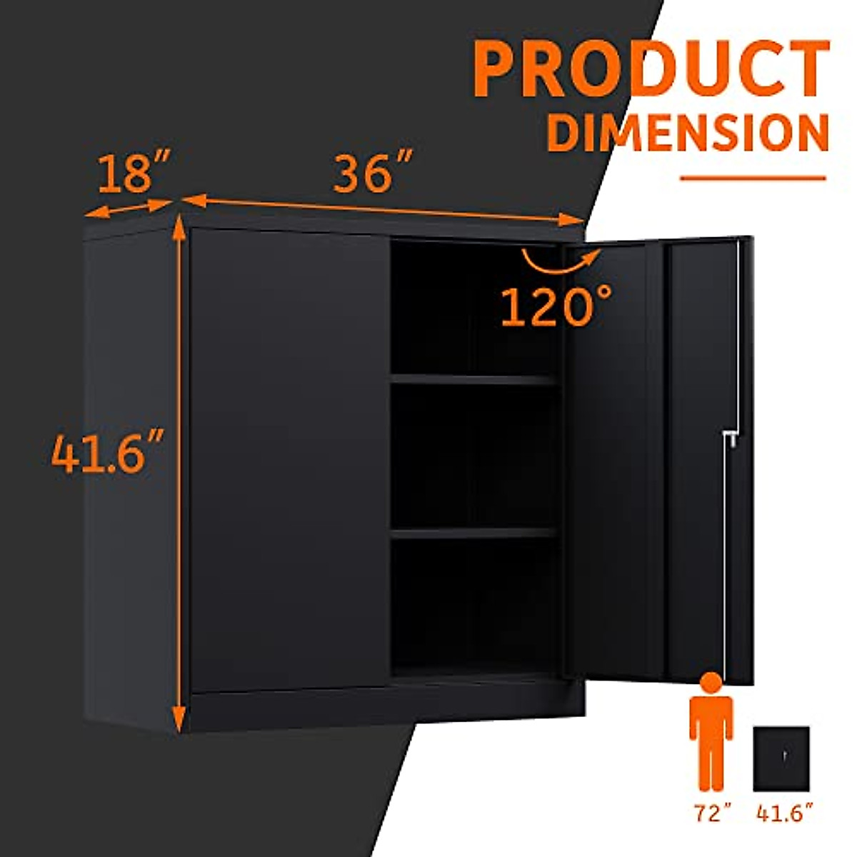 Aobabo Metal Storage Cabinets with Lockable Doors, Steel Locking Storage Cabinet with 2 Adjustable Shelves, Black Metal Cabinet Great for Garage, Home, Office, Warehouse