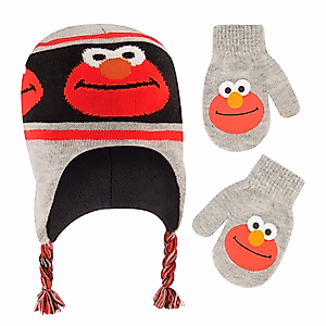 Sesame Street boys Elmo Toddler Winter and Mitten Set Beanie Hat, Elmo, 2-4T US