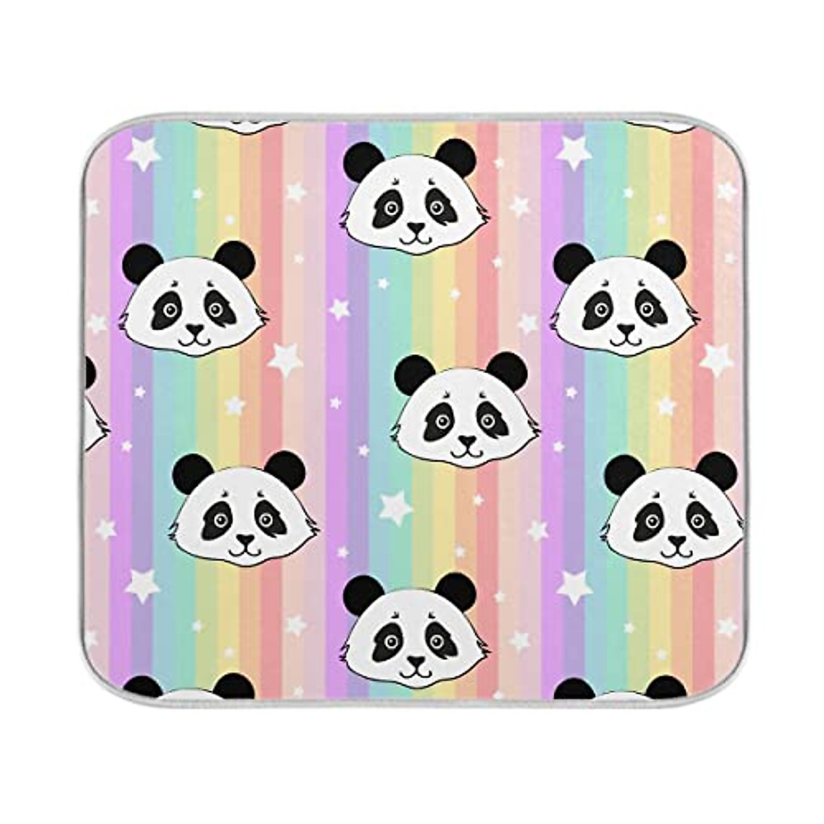Cartoon Panda Rainbow Stripe Dish Drying Mat Counter Mats for Kitchen Dish Drainer Tray Heat Resistent Mat Terry Cloth Dish Drying Mat 18 x 24