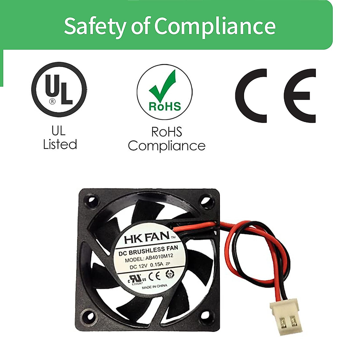 2packs 40mm x 40mm x 10mm 4010 12V 0.15A Ball Bearing Brushless DC Cooling Fan 2pin AB4010M12 UL TUV