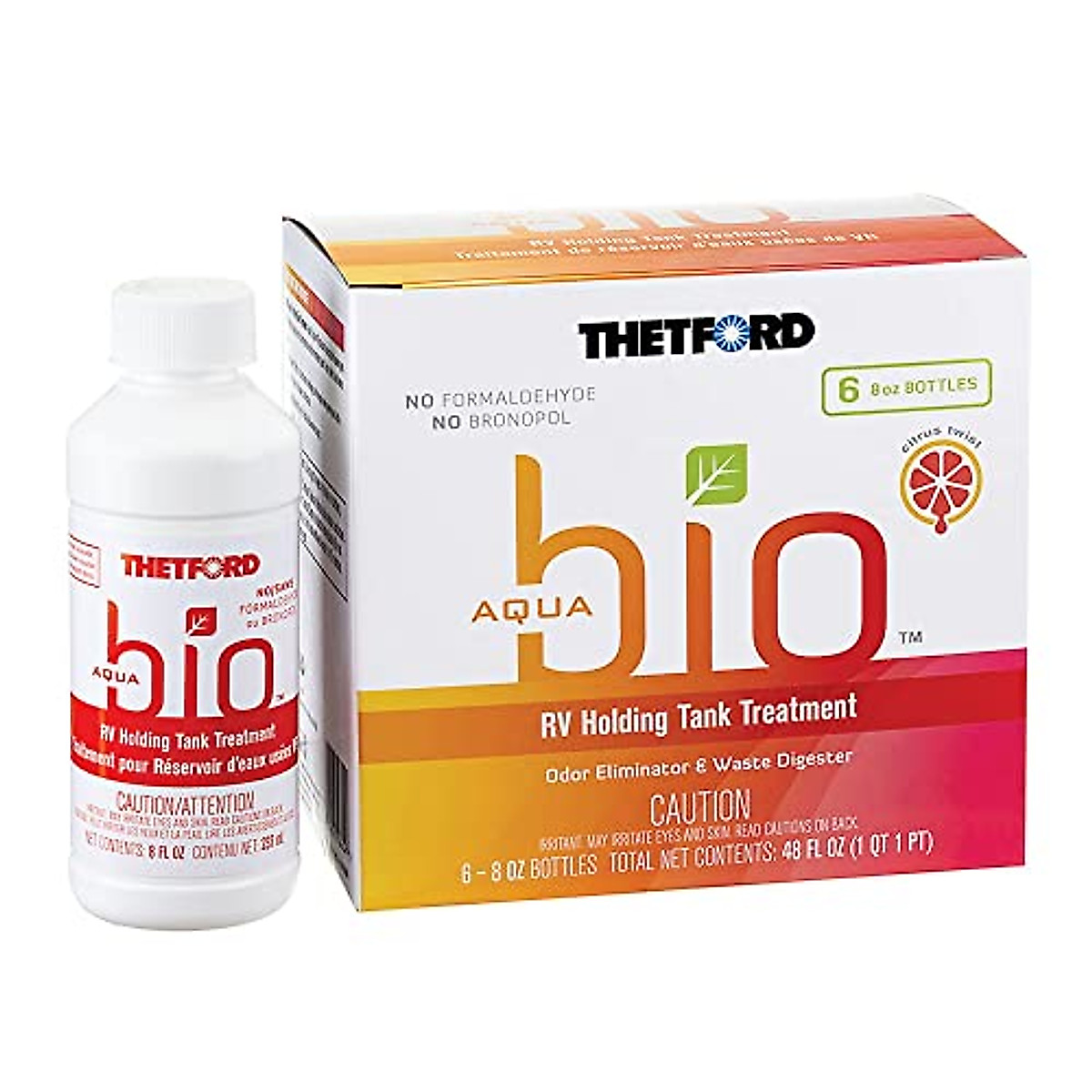 Thetford AquaBio 96604 RV Holding Tank Treatment Citrus Twist Scent, Formaldehyd Free 6 Pack of 8 Oz Liquid Orange