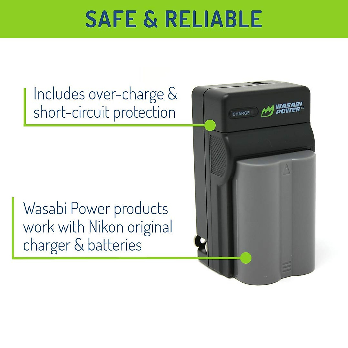 Wasabi Power Battery (2-Pack) and Charger for Nikon EN-EL3e and Nikon D50, D70, D70s, D80, D90, D100, D200, D300, D300S, D700