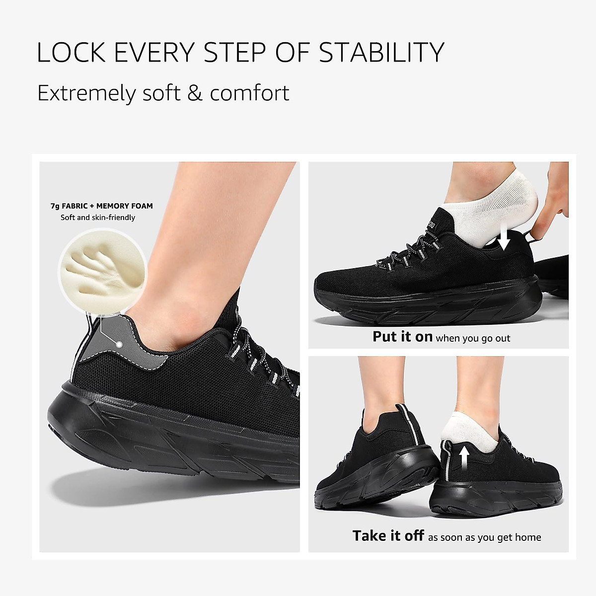 STQ Walking Shoes Women Slip on Sneakers Orthopedic Shoes with Comfort Arch Support Black US 8