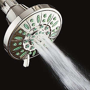 AquaDance Antimicrobial/Anti-Clog High-Pressure 6-setting Shower Head, Microban Nozzle Protection from Growth of Mold, Mildew & Bacteria for Stronger Shower! (Brushed Nickel Finish/Coral Green Jets)