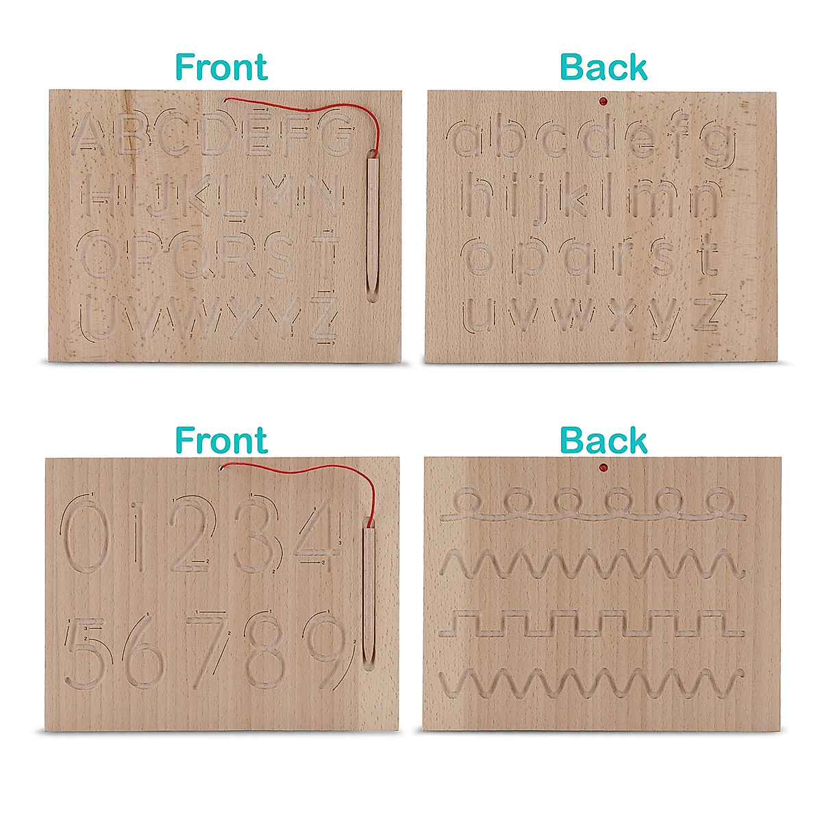 Motlan Montessori Wooden Alphabet & Numbers Tracing Board w/Dry Erase Book Bonus | Wood Letter Tracing- 2 Double-Sided Boards - for Toddlers and Preschool