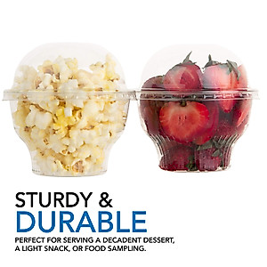 Clear Plastic Dessert Cups with Lids 8 oz (Set of 50) Small Disposable Parfait Cup, Dome Lid - No Hole, 8-Ounce Party Fruit Containers, Banana Pudding Bowl, Jello, Ice Cream, Desserts Container