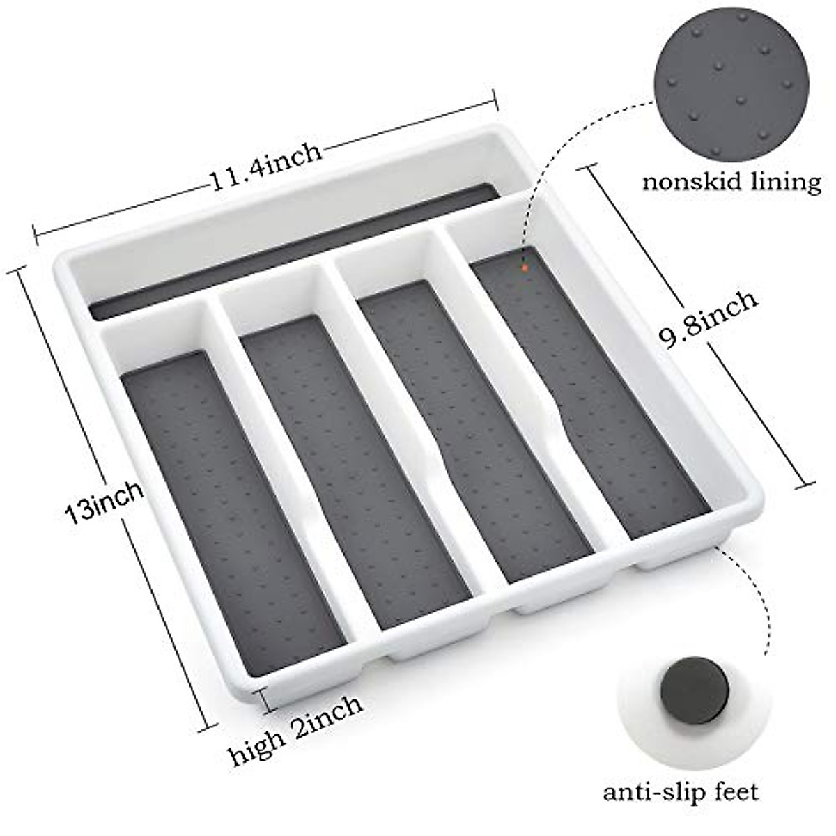 HaWare Silverware Tray for Drawer with Five Sections, Flatware Organizer/Cutlery Holder with Soft Grip Lining and Non-slip Rubber Feet, Multi-Purpose Storage for Kitchen, Office, Bathroom Supplies