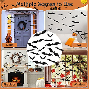 ZYFLSQ 120 Pcs Bats Wall Decor Halloween Decorations, 3D Bat Stickers for Home Decor 4 Size Scary Black Spooky Bats Party Supplies
