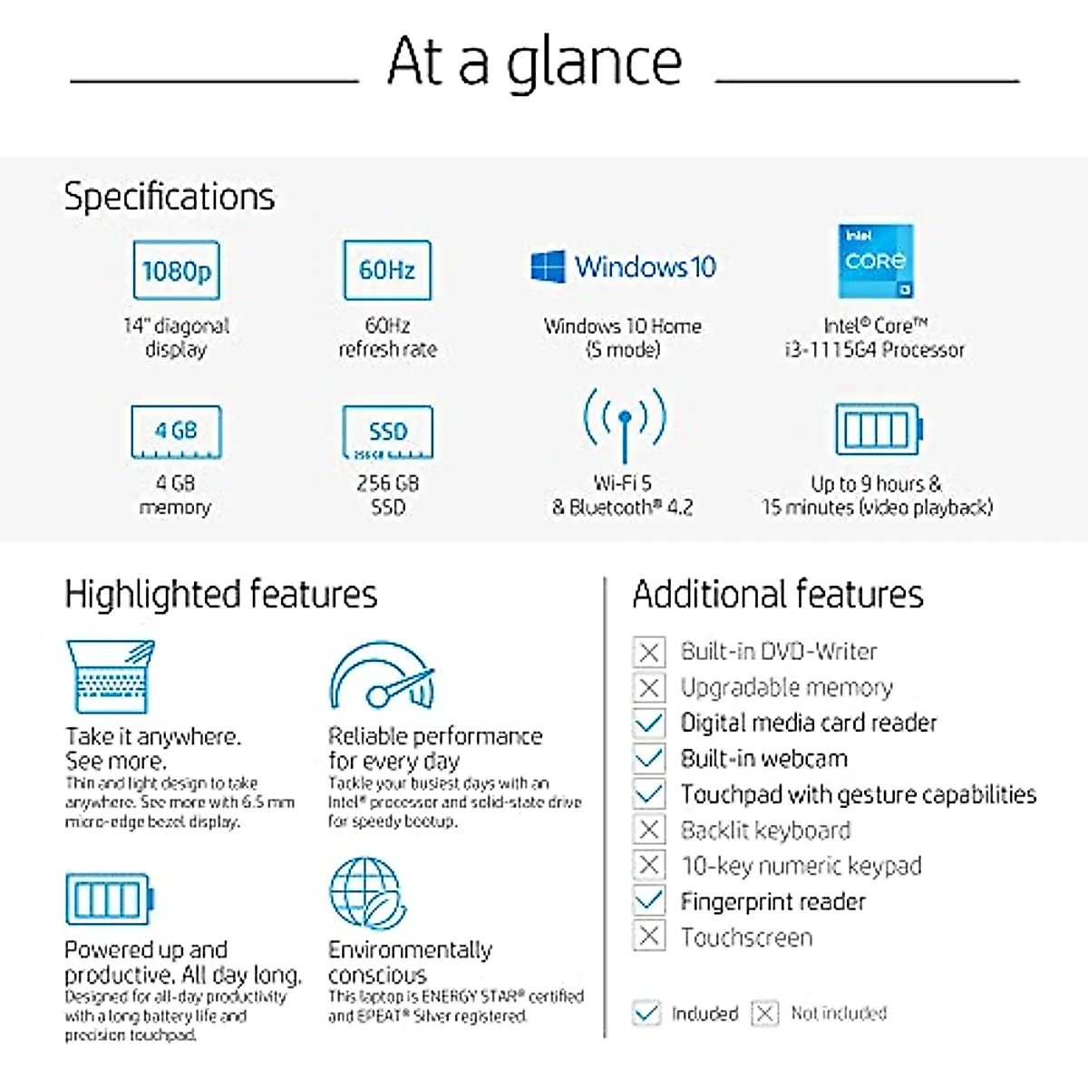 HP 2021 Premium 14.0" FHD(1980x1080) Laptop Computer, Inter Core i3-1115G4 up to 4.1GHz, 4GB DDR, 256GB SSD, Wi-Fi and Bluetooth, Windows 10 Home S with Writing pad and Stylus