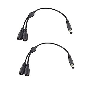 UpperFu DC Power Y Splitter Cable, 2 Pcs 5.5mm x 2.5mm 1 Male to 2 Female DC Power Extension Adapter Cable for CCTV Surveillance Cameras Surveillance Routers DVR Led Light Strips
