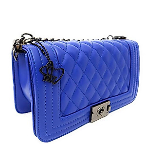 MariaKinz Leather Shoulder/Crossbody Bags and Purse with Convertible Strap (Blue Rhombuses)