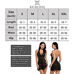 Avidlove Women Halter Lace Babydoll Mesh Sexy Lingerie Set Nightwear, Medium, Black Fba