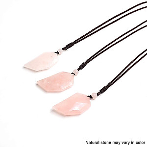 Domika 2pcs Healing Stone Matching Heart Couples Necklace Rose Quartz Black Obsidian Crystal Pendant Adjustable Rope Love Puzzle Necklace for Men Women