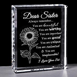 YWHL Sister Birthday Gifts from Sister, Compliment Sister Gifts for Women, Sister Love Crystal Keepsake for Christmas