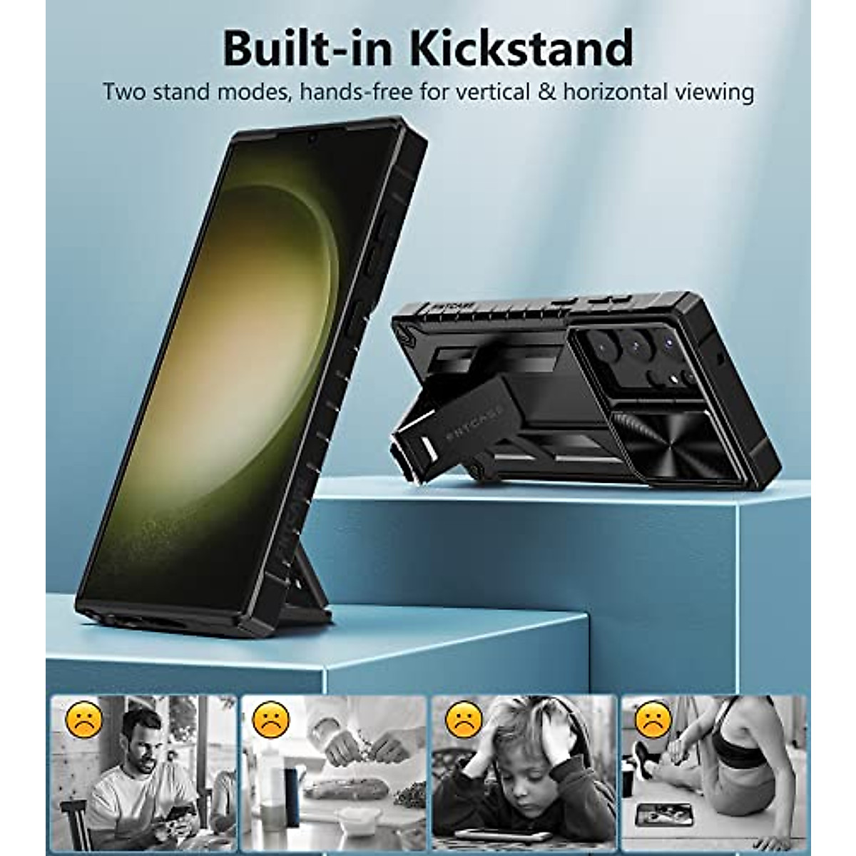 FNTCASE for Samsung Galaxy S23-Ultra Case: S22 Ultra Military Grade Shockproof Protection Mobile Case with Kickstand & Matte Textured Rugged TPU Shell | Drop Proof Protective Phone Cover