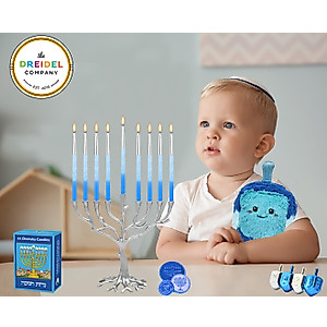 The Dreidel Company Metallic Hanukkah Frosted Premium Tapered Hand Decorated Chanuka Candles (Metallic Silver w/Blue Frost)