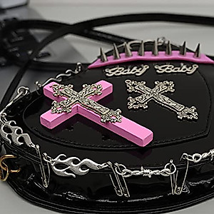 Ftchangfang Gothic Punk purse bag Y2K Heart Cute Lolita shoulder bag for women (Black)