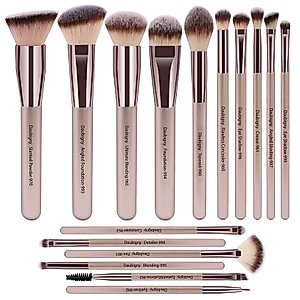 Makeup Brushes, Daubigny 16Pcs Complete Premium Synthetic Makeup Brush Set with Professional Foundation Brushes Powder Concealers Eye shadows Blush Makeup Brush for Perfect Makeup (Champagne Gold)