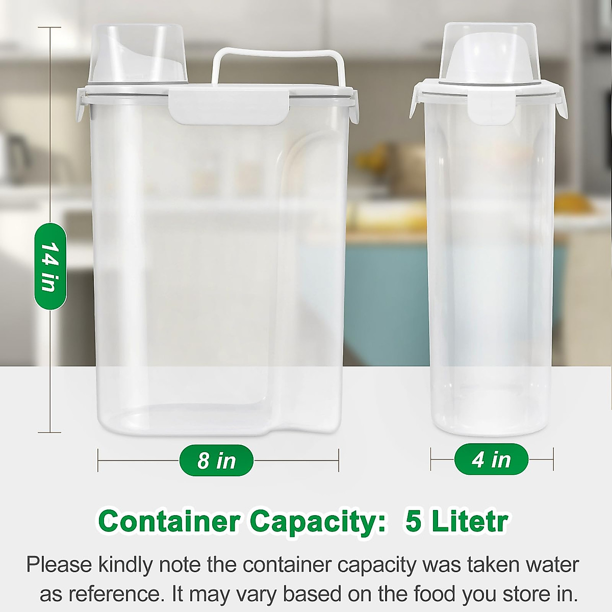 TBMax Airtight Rice Container 8 Lbs -10 Lbs, Cereal Container Dispenser, Pet Cat Dog Food Storage Container, Plastic Kitchen Pantry Food Storage Container with Cup -White