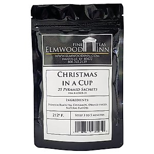 Elmwood Inn Fine Teas, Christmas in a Cup Cinnamon Black Tea, 25 Pyramid Sachet Tea Bags