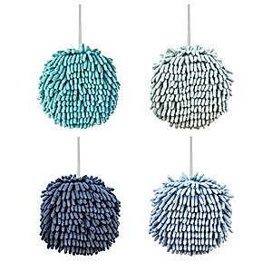 4 Pack Chenille Hand Towels Bathroom Quick Dry Hand Bath Towel with Hanging Loops Microfiber Absorbent Hand Drying Puff for Kitchen Bathroom