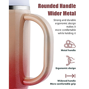 Gpeng 40 oz Tumbler with Handle, Water Bottles with Straw Lid, Insulated Stainless Steel Travel Mug Cup Holder Friendly, Keep Drinks Cold or Hot for Hours