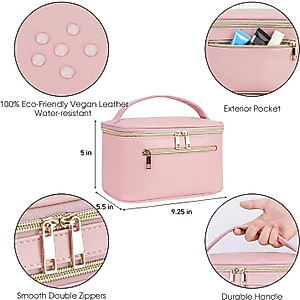 Wandering Nature Makeup Bag, Travel Make Up Organizer Cosmetic Brush Bags Case for Women in Vegan Leather, Pink(Patent Pending)