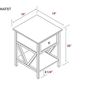 Walker Edison Natalee Modern Farmhouse 1 Drawer Wood Square Side Table Living Room Small End Accent Table, 19 Inch, Rustic Oak and White