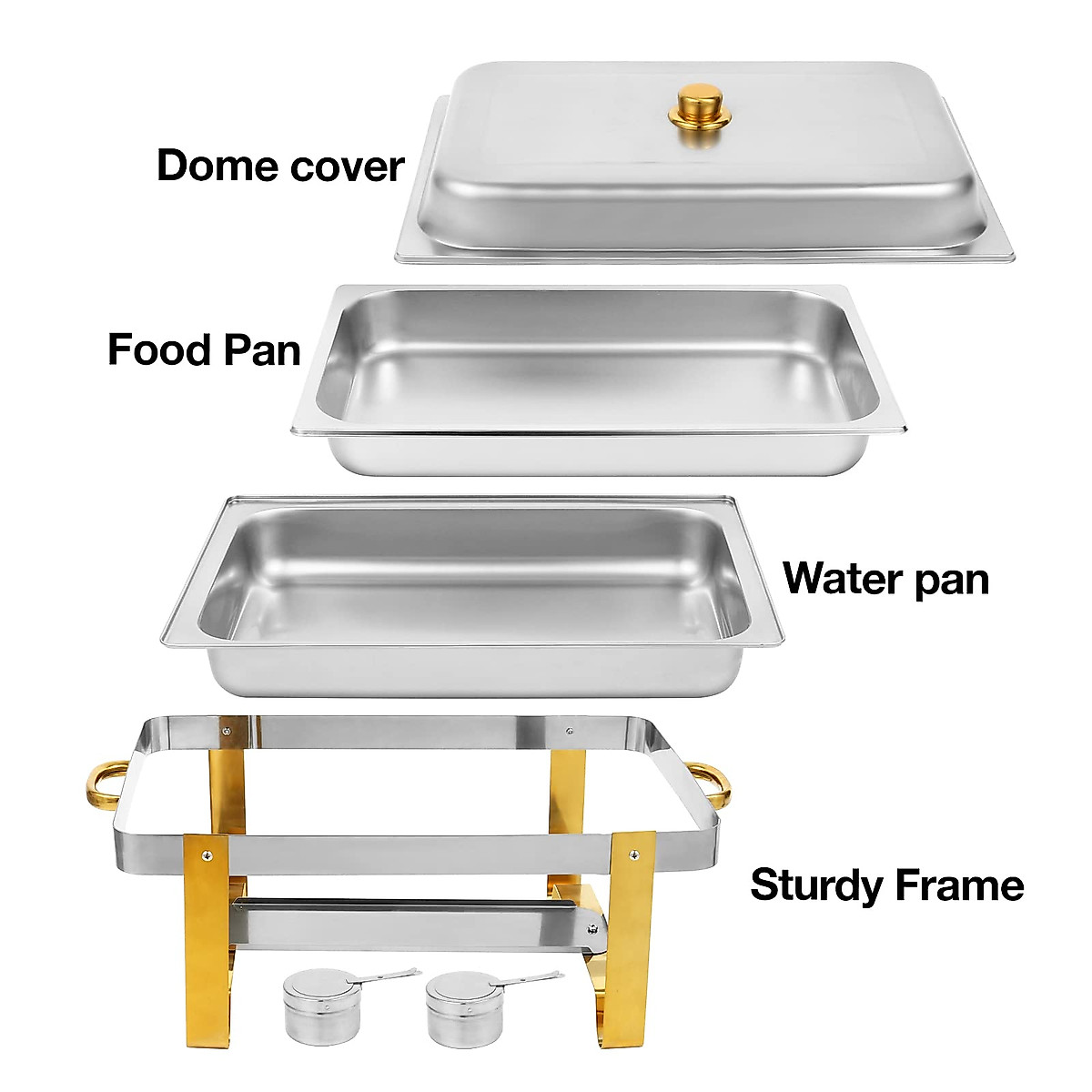 Restlrious Chafing Dish Buffet Set in Pack of 3, Stainless Steel 8 QT Rectangular Chafers and Buffet Warmers Set w/Food Pan, Water Pan, Fixed Frame Fuel Can for Catering Event Party Gathering