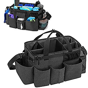 LoDrid Wearable Cleaning Caddy Bag with 4 Foldable Dividers, Cleaning Supply Tote for Cleaning Supplies, Cleaning Organizer with Shoulder Strap and Side Handles for Cleaners & Housekeepers, Black