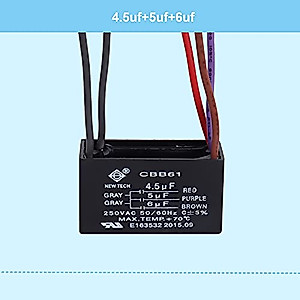 Podoy Ceiling Fan Capacitor CBB61 5 Wire for Compatible with New Tech 4.5uf+5uf+6uf 250VAC (Pack of 2)