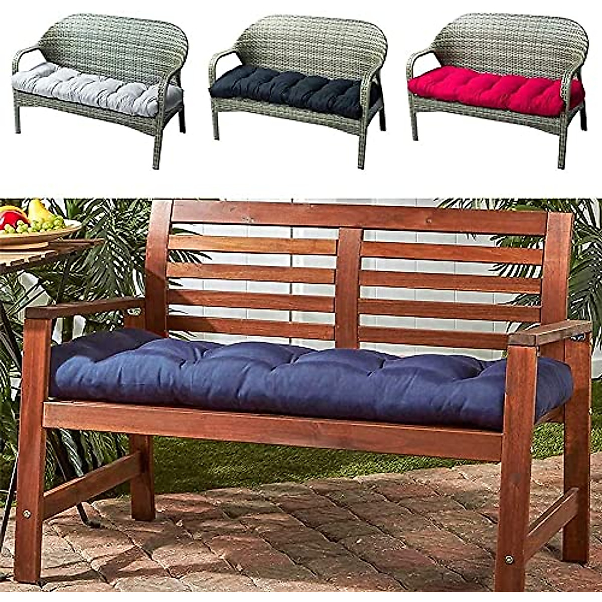 Indoor/Outdoor Bench Cushion,Swing Cushion,Garden Bench Cushion,Soft Thick and Comfy Swing Chair Replacement Seat Pads Cushion Pillow for Lounger Garden Furniture Patio Metal Wooden Bench (A/Black)