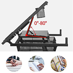 EESHHA Drawing Table Drafting Table with Storage, Height Adjustable Tiltable Art Desk, Glass Panel Drawing Desk, for Work Study Painting Craft Table