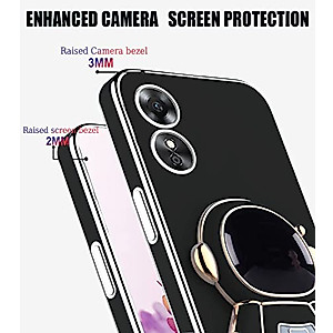 Jancyu for Oppo A17 Case Silicone with Space Astronaut Kickstand, Shockproof Phone Case Oppo A17 with Cute Loopy Cover for Women with Design (Black)