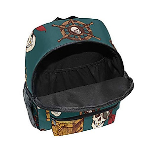 Pirates Seamless Pattern Kids Backpack Preschool Bag Toddler Backpack with Detachable Chest Clip for Boys Girls