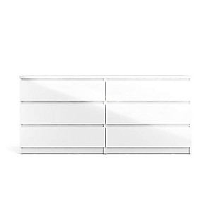 Levan Home Engineered Wood 6 Drawer Double Bedroom Dresser in White High Gloss