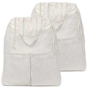 Pack of 2, 100% Breathable Cotton Canvas Laundry Backpack with Drawstring Closure, Laundry Bags with Shoulder Straps & 2 Handles, Washable in Machine & Dryer