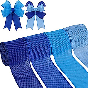 Whaline 4 Rolls Wired Ribbon Assorted Blue Color Craft Ribbon Farmhouse Fabric Ribbon for Bow Making Gift Wrapping Crafts Sewing Wreath Floral Arrangement Party Decor, 20 Yards
