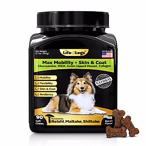 Life4Legs - Hip and Joint Chews for Dogs Plus Skin and Coat Supplement - Dog Joint Pain Relief Treats - Glucosamine, Chondroitin, MSM, Hemp Oil, Turmeric, Omega 3 for Dogs, Mobility Bites Dog Health