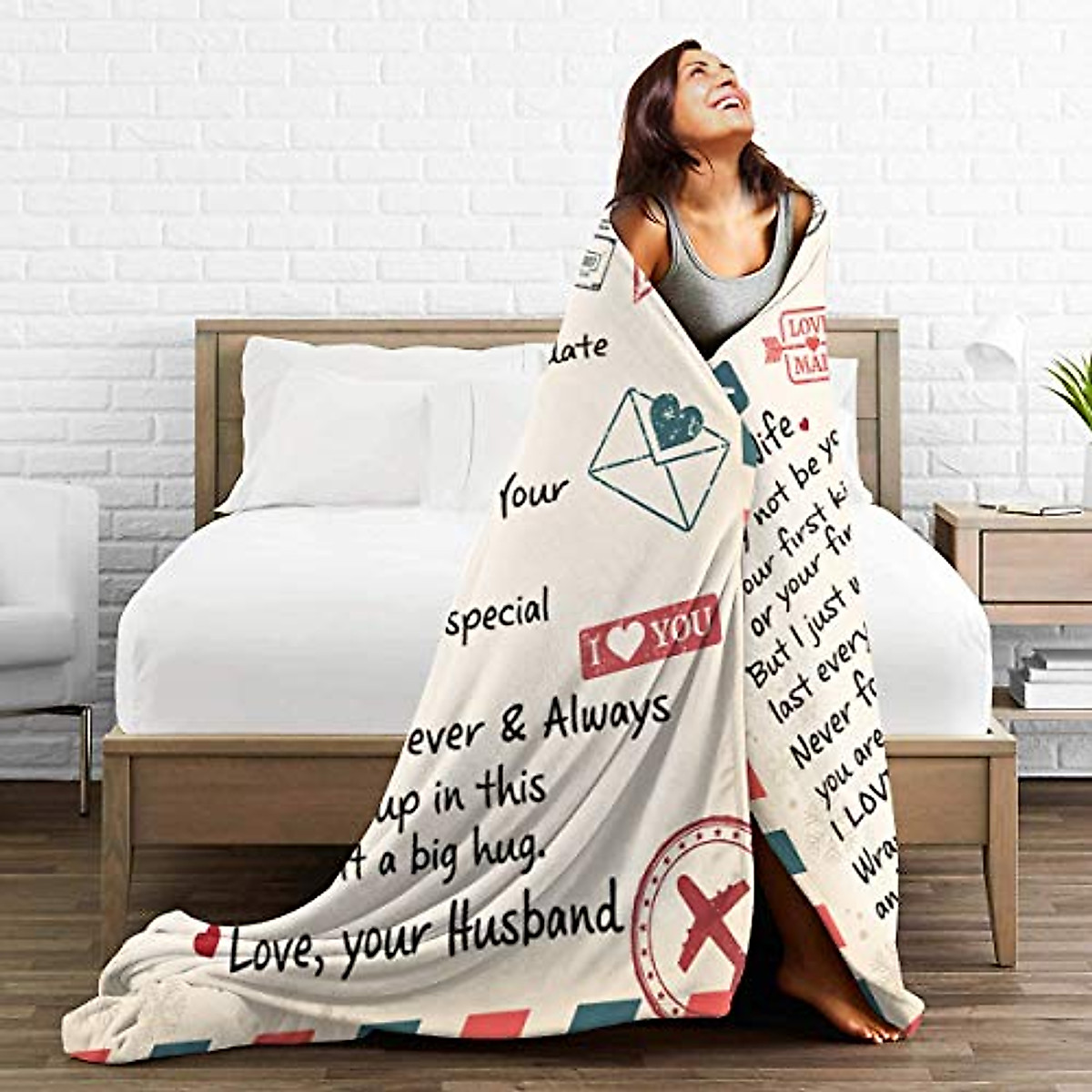 Fleece Blanket Love Letter to My Wife from Husband Ultra-Soft Micro Light Weight Warm Bed Throw Blanket (to My Wife, 80"x60")