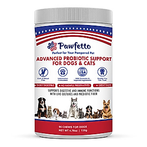 Pawfetto Advanced Probiotic Support for Dogs & Cats. Combination of Prebiotics & Probiotics Easily Digestible, Great Duck Flavour That Your Pets Will Love. Perfect for Your Pampered Pet (90 Chews)
