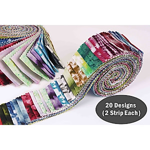Soimoi 40Pcs Tie Dye Print Cotton Precut Fabrics for Quilting Craft Strips 2.5x42inches Jelly Roll - Multicolor