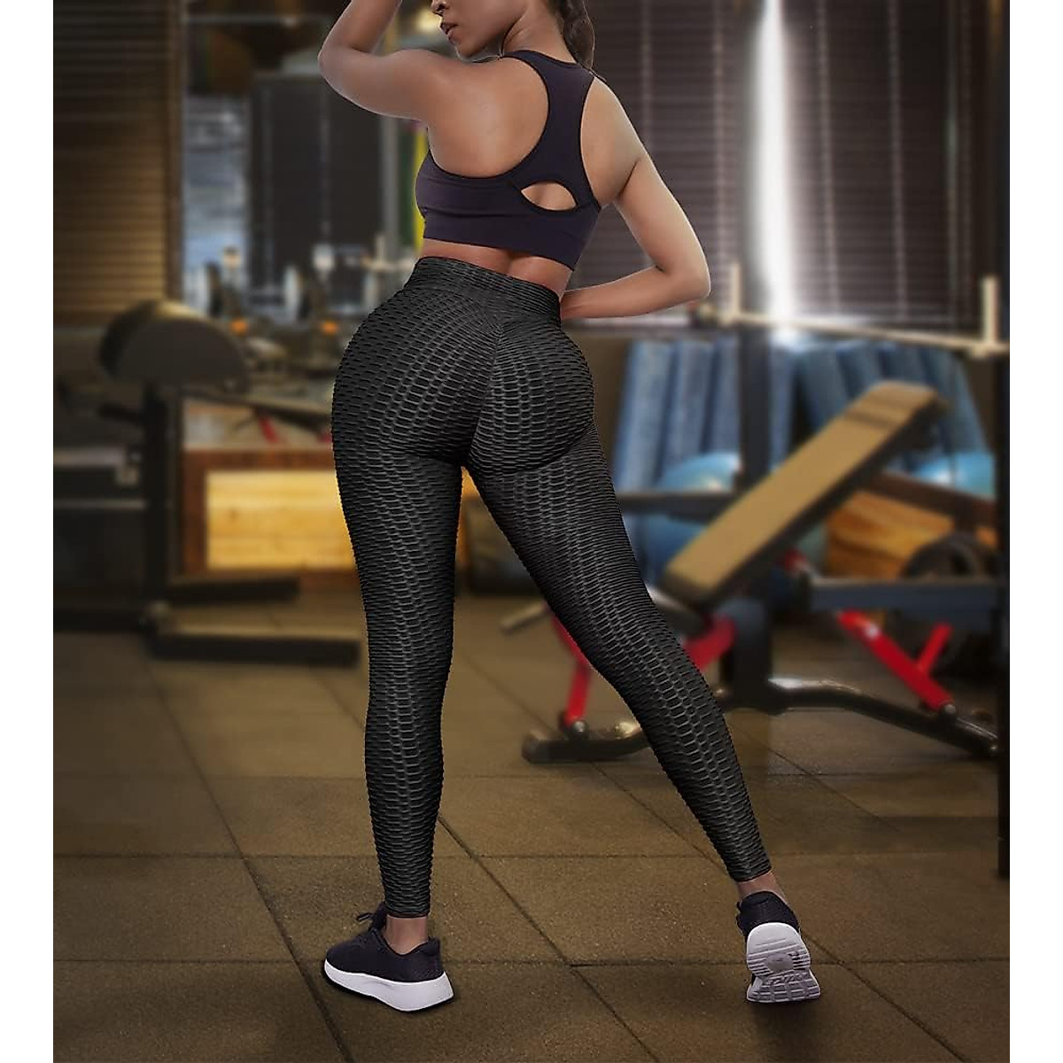 Msicyness Tiktok Trending Leggings Women's High Waist Yoga Pants Ruched Butt Lift Leggings Textured Scrunch Booty Tights